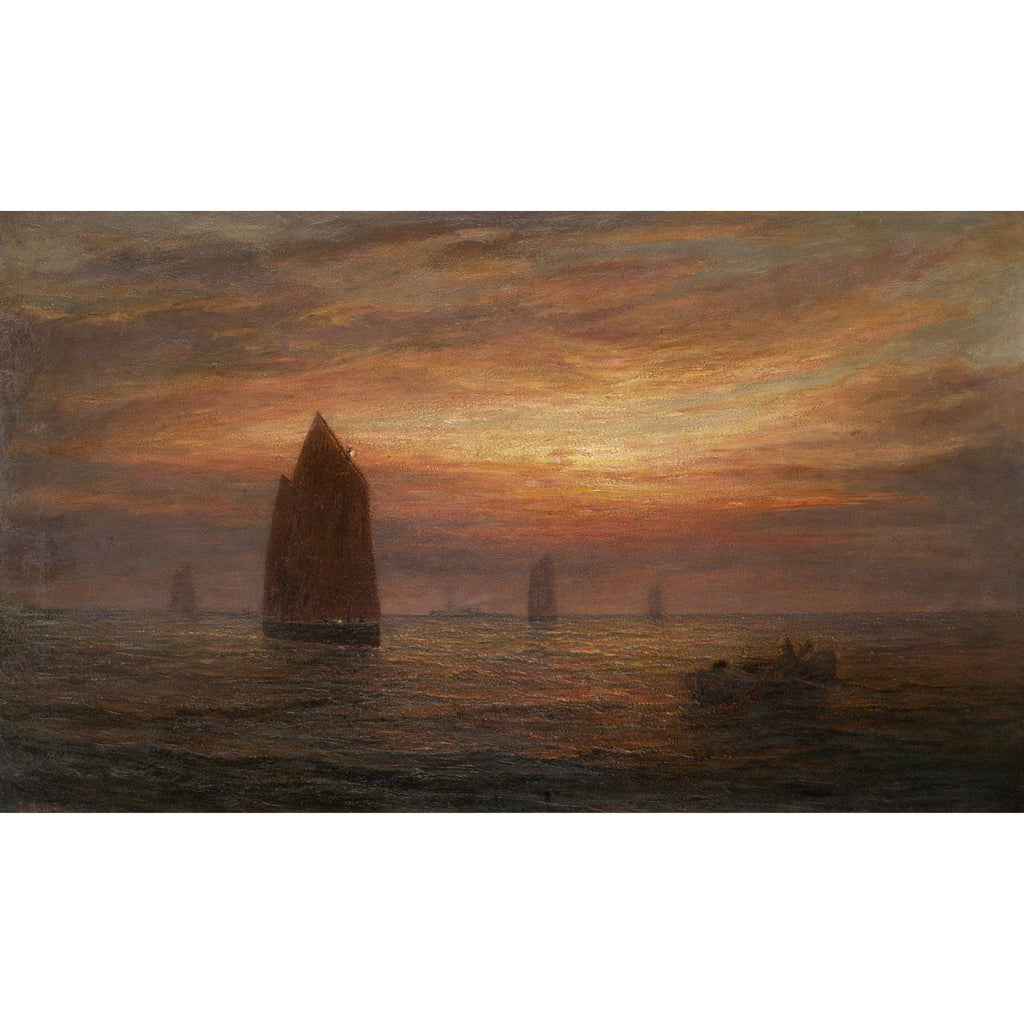 Nicholas Percy Fox, Tranquil Seascape With Sunset & Fishing Boats