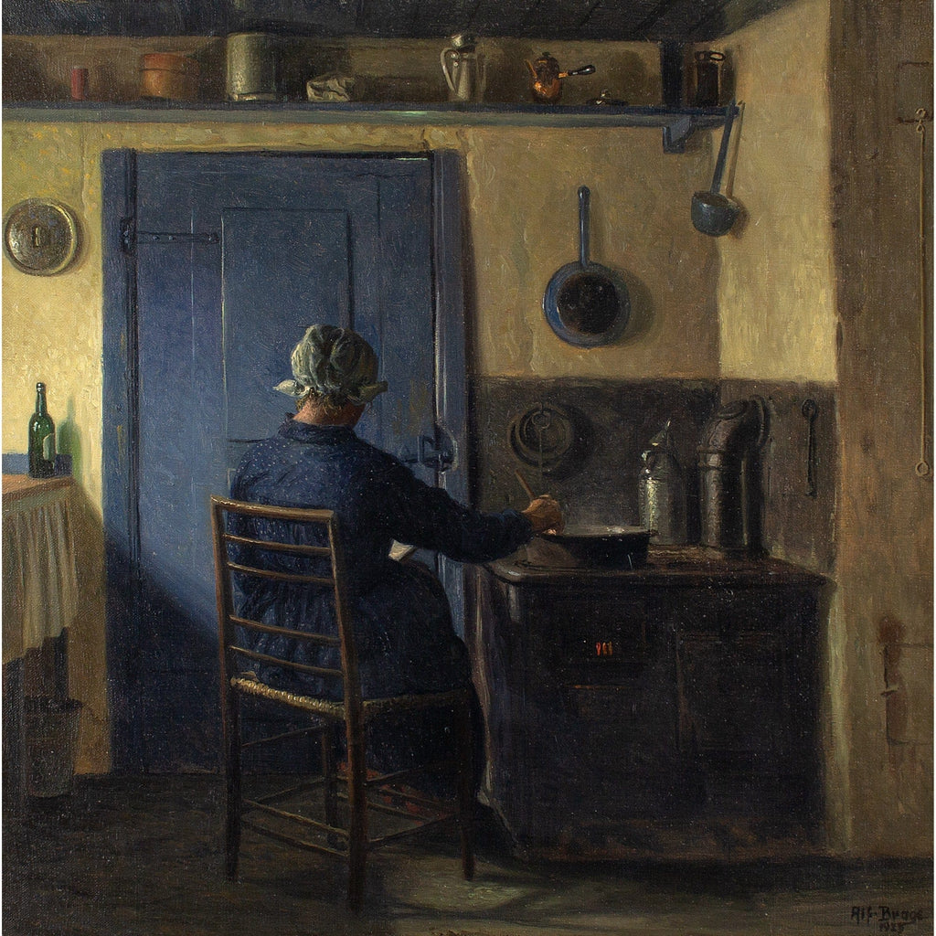 Alfred Broge, Kitchen Interior With Woman Reading
