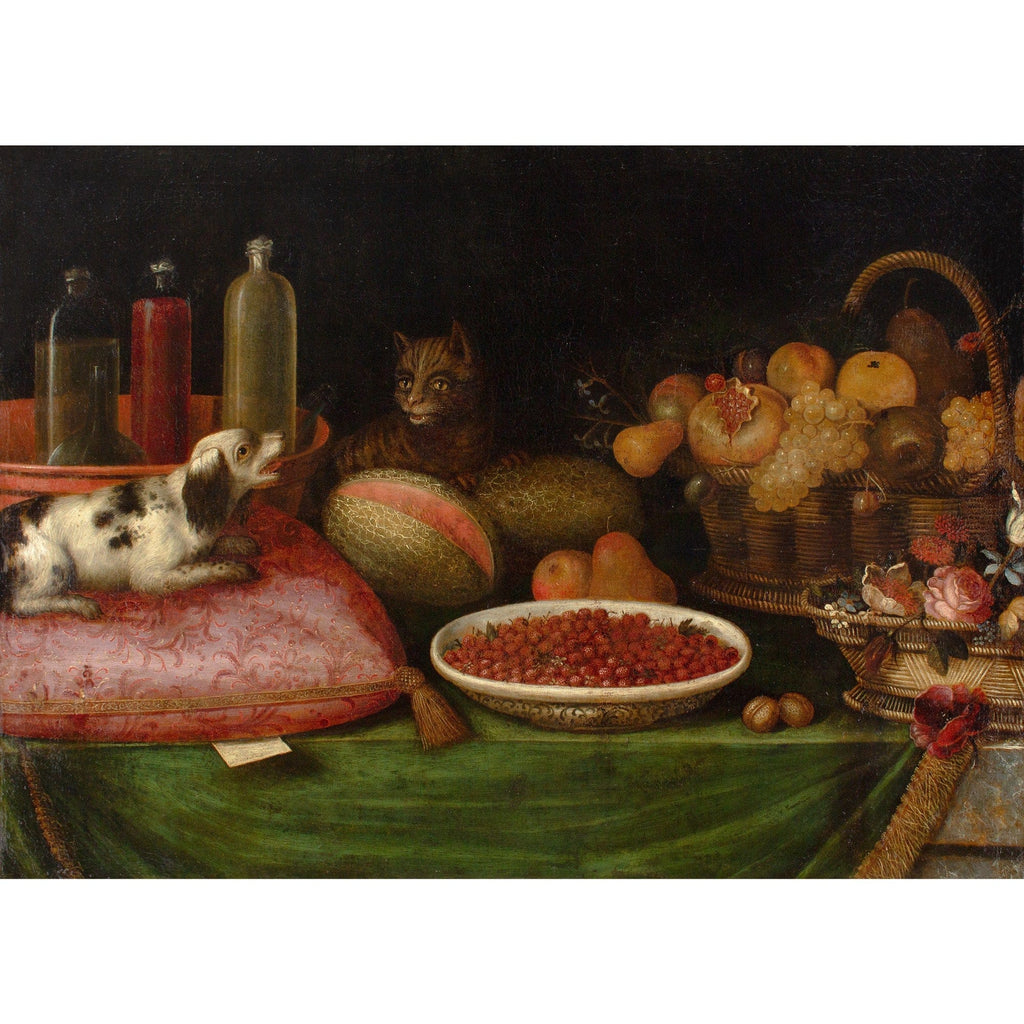 17th-Century Provincial Flemish Still Life With Fruit, Cat, Dog & Flow