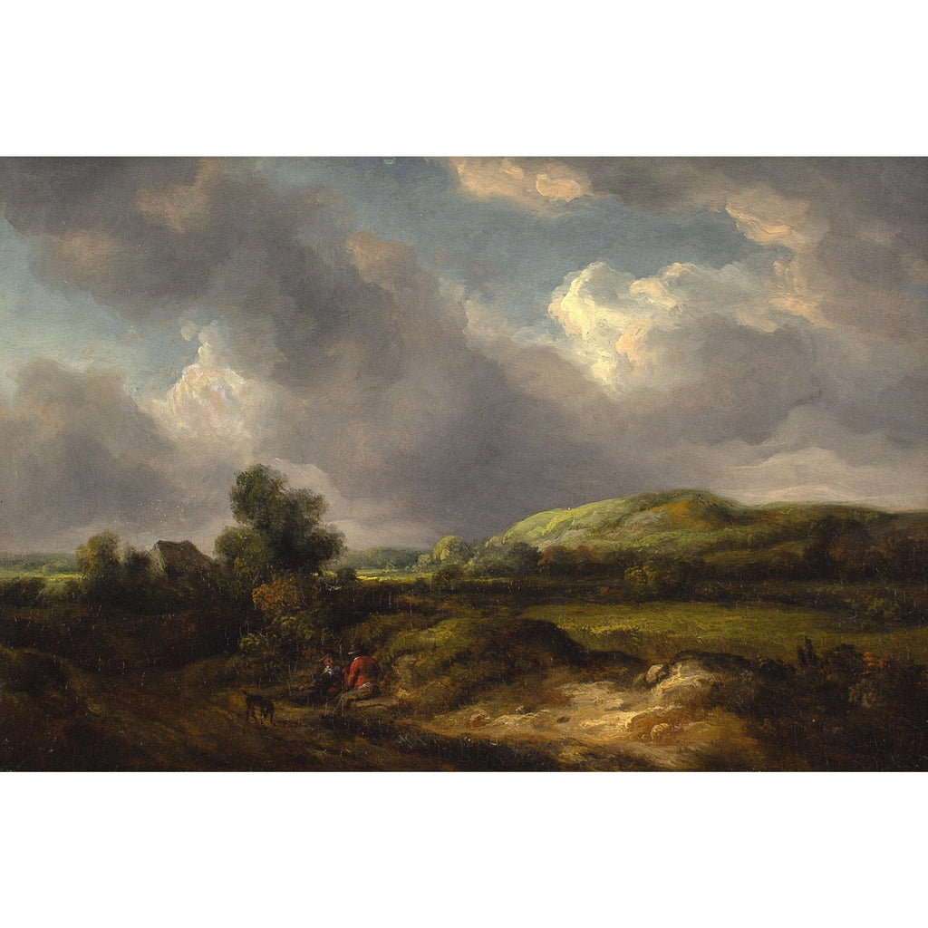 Richard Hilder, Landscape With Cottage, Storm Clouds & Seated Figures