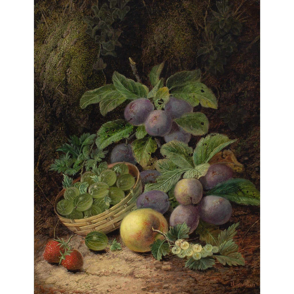 Oliver Clare, Still Life With Basket, Plums, Gooseberries, Apple & Str ...