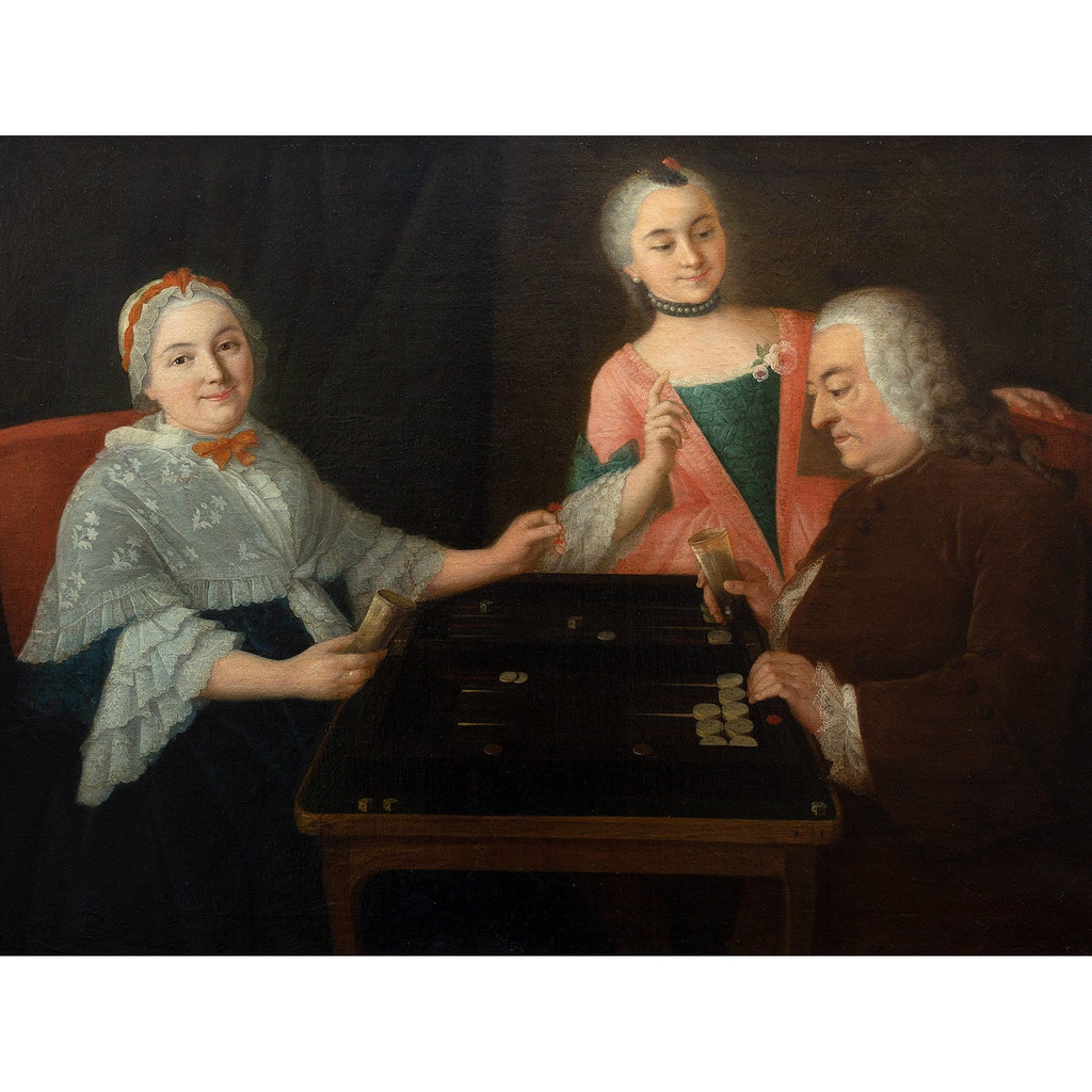 18th-Century Group Portrait With Family Playing Backgammon