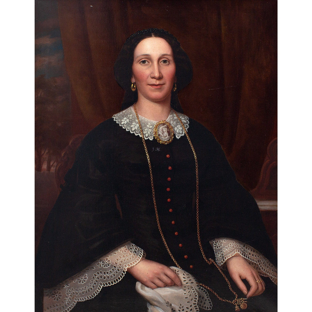 19th-Century Portrait Of A Lady With A Leda & The Swan Cameo Brooch