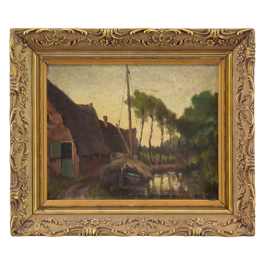 Clarence Hinkle, Tree-Lined Canal View With Cottages