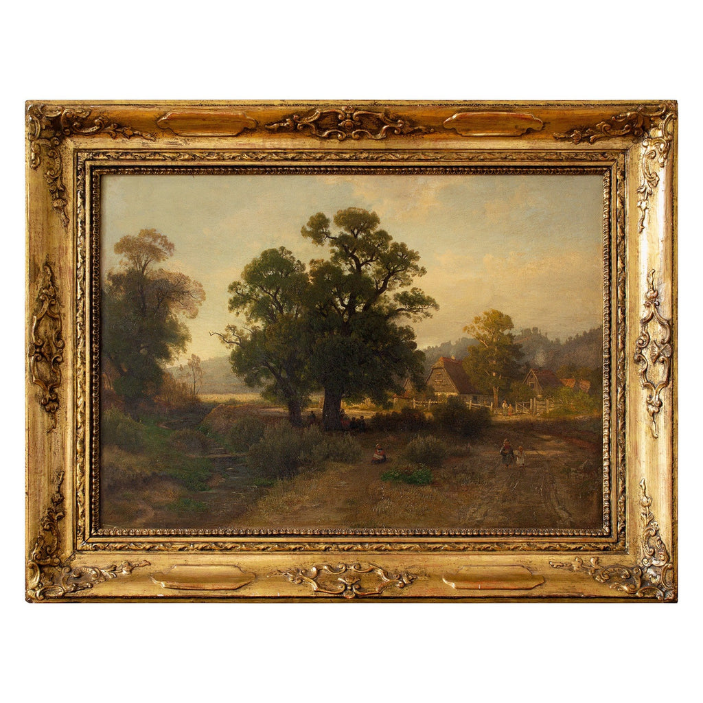 Carl Gustav Rodde, River Landscape At Sunset With Cottages & Villagers ...
